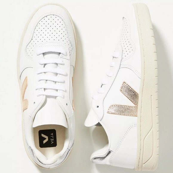 Veja | Shoes | Veja V Leather Sneakers In Extrawhite Platine Silver ...